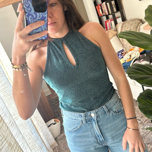 Topshop | Tops | Teal Sparkly Halter Top With A Keyhole Cutout On The ...